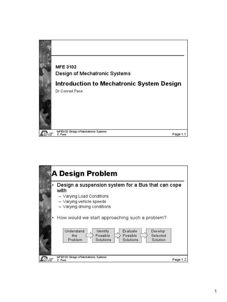 Lecture Notes Set 1 Introduction To Mechatronics System Design System Mechatronics