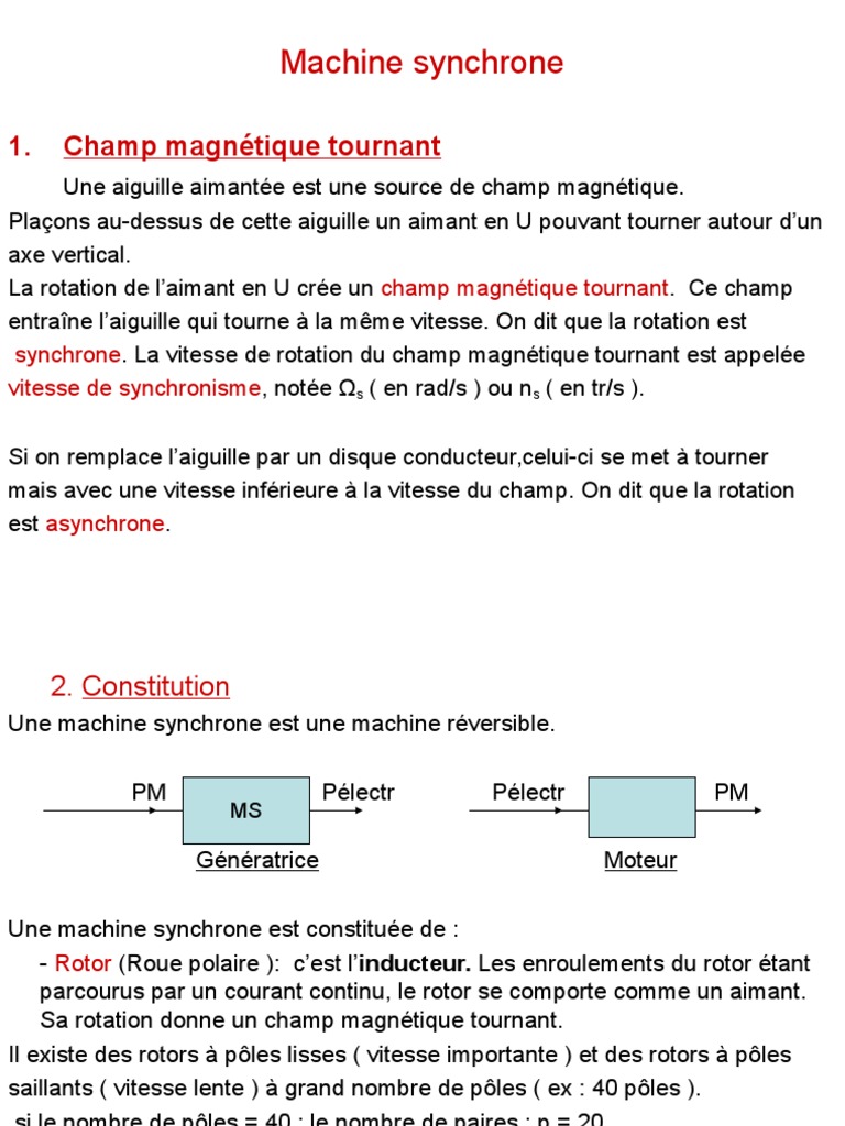 CH 8 Machine Synchrone | PDF | Champ magnétique | Puissance (physique)