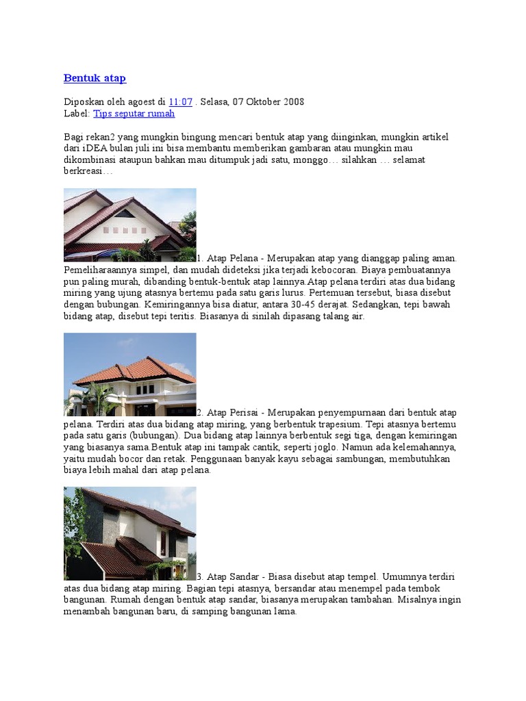 Jenis-Jenis Bentuk Atap Rumah | PDF