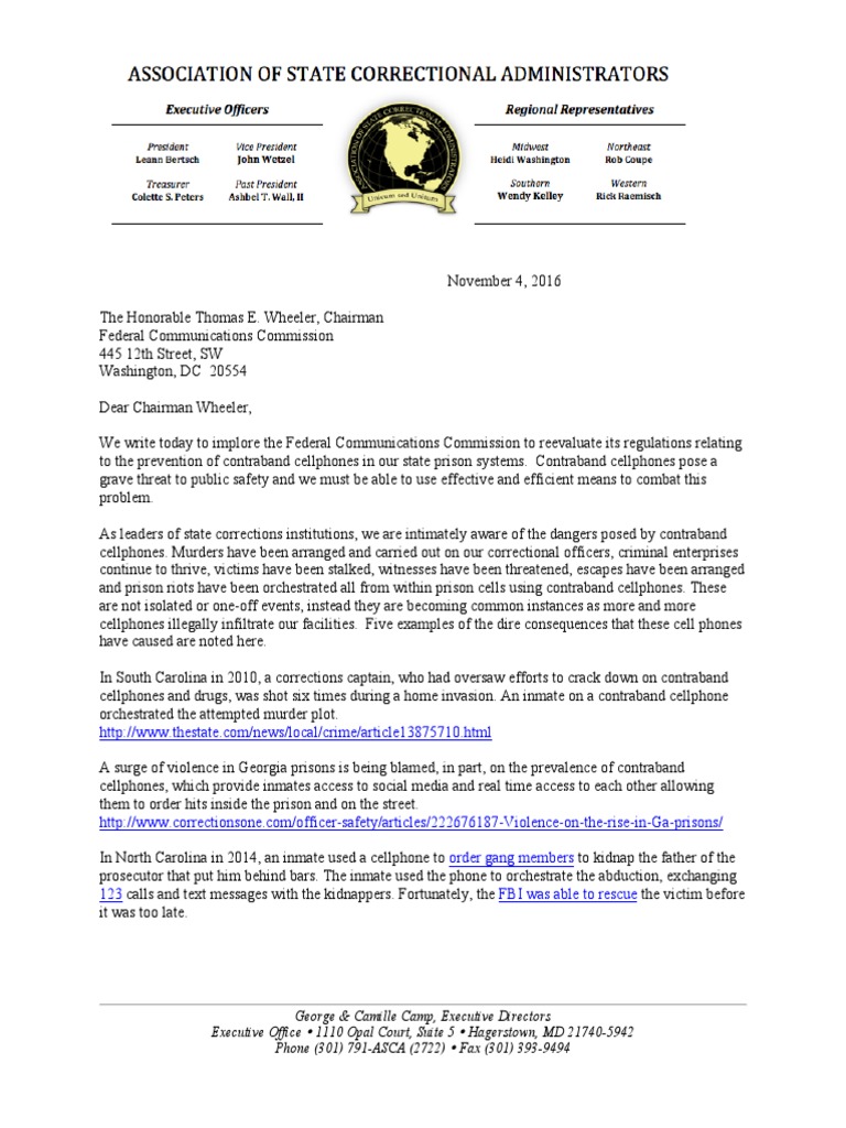 ASCA Letter to FCC Chairman | Prison | Federal Communications Commission