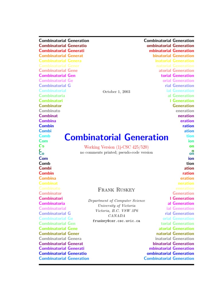 Combinatorial Generation Ruskey Pdf Pdf Combinatorics Permutation