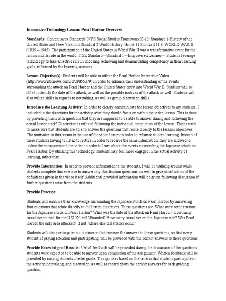Pearl Harbor Interactive Lesson Plan | PDF