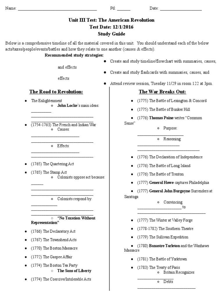 American Revolution Study Guide | PDF