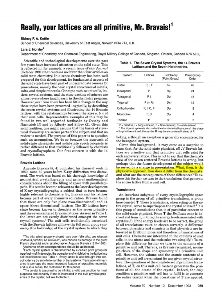 Bravais Primitives B | PDF | Crystal Structure | Materials Science