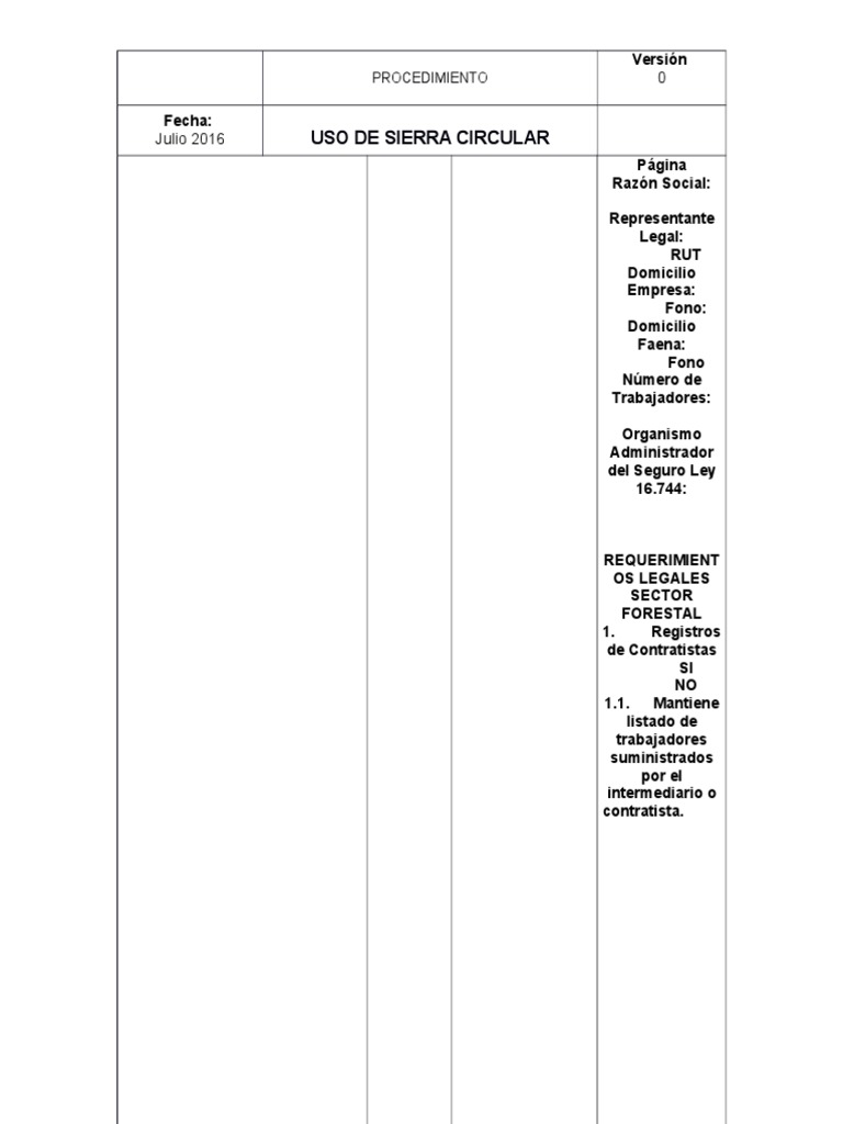 Procedimiento Uso de Sierra Circular | PDF | Seguro