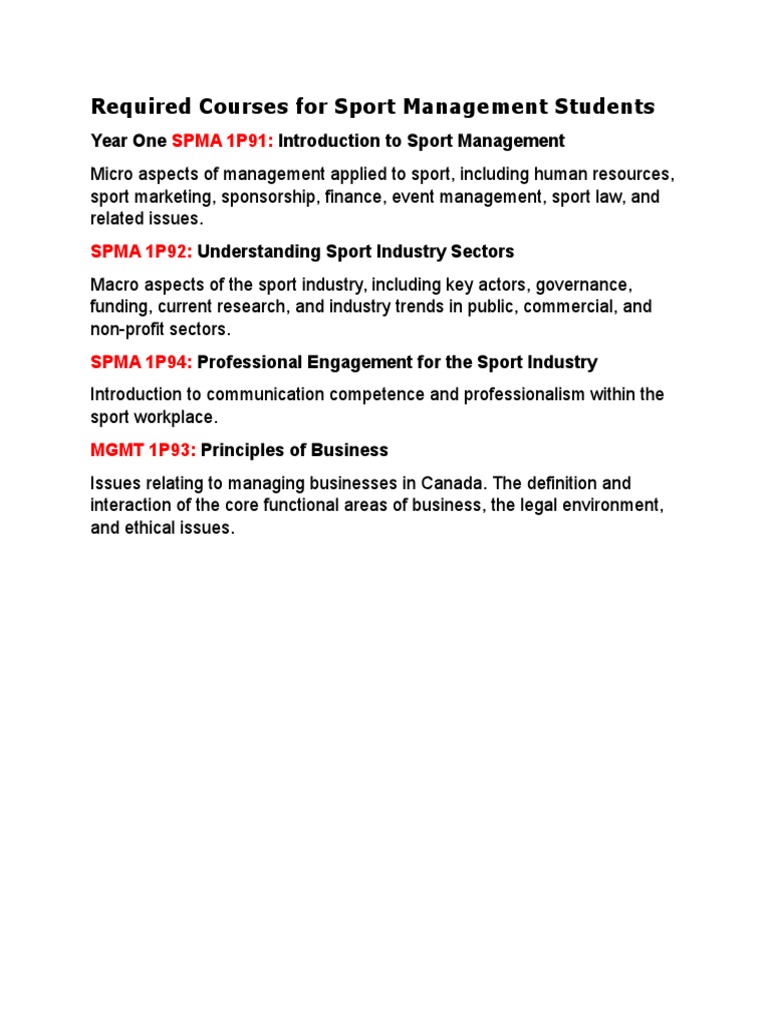 Required Courses for Sport Management | PDF | Business