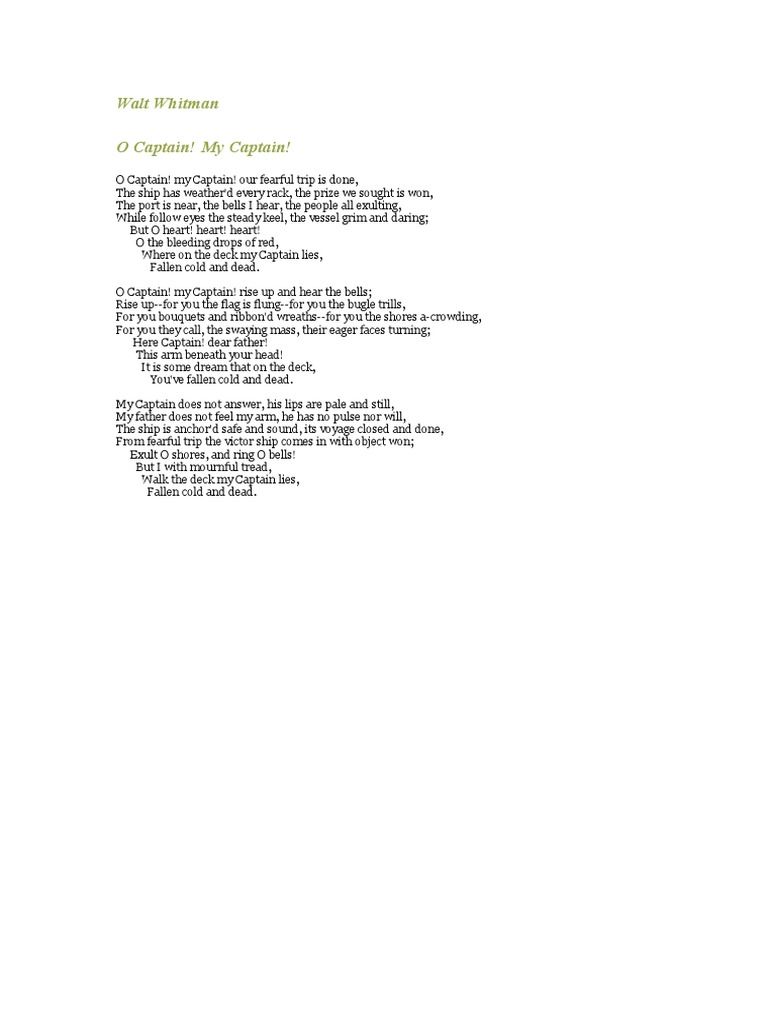 Walt Whitman's "O Captain! My Captain!" | PDF