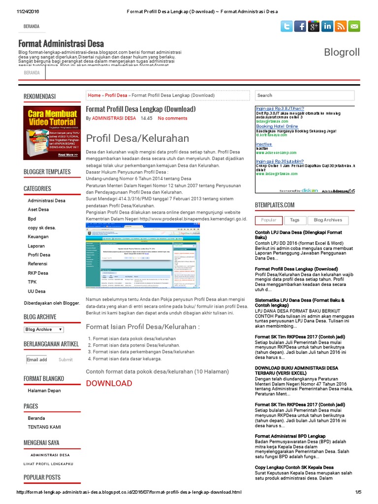 Format Profill Desa Lengkap (Download) - Format Administrasi Desa PDF ...