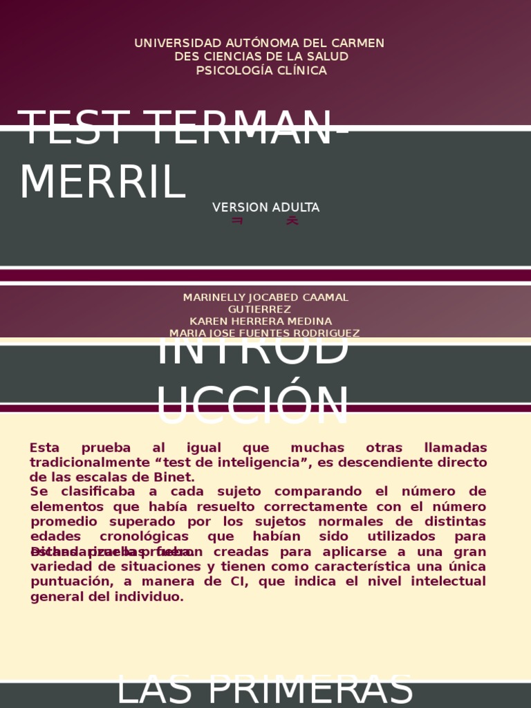 Test Terman Merril | Cociente de inteligencia | Lectura (proceso)