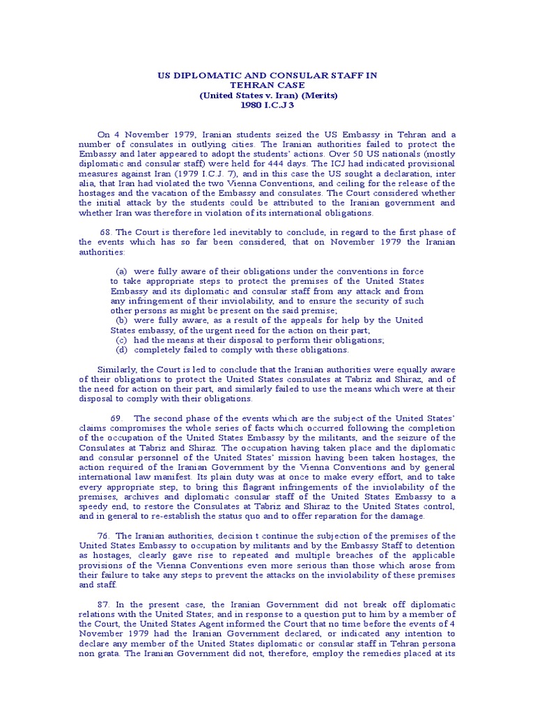 Tehran Case | PDF | Diplomatic Mission | Consul (Representative)