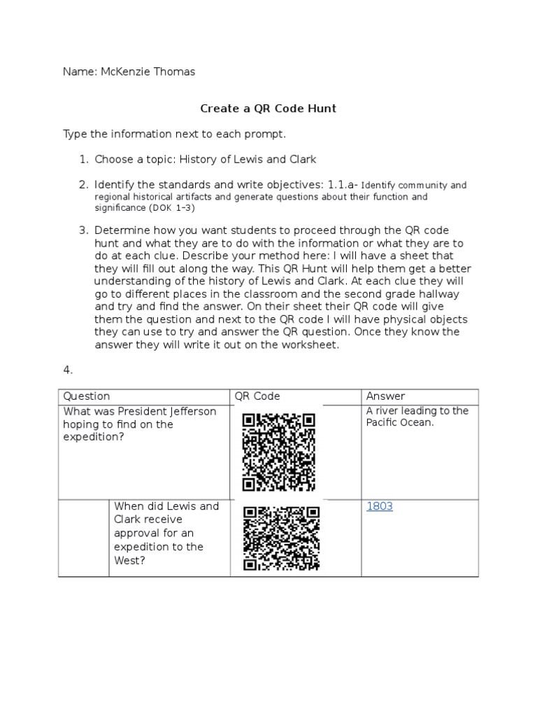 QR Code Hunt | PDF | Lewis And Clark Expedition | Cognition