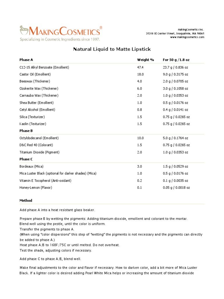 Formulation and Production Method for a Natural Liquid to Matte ...