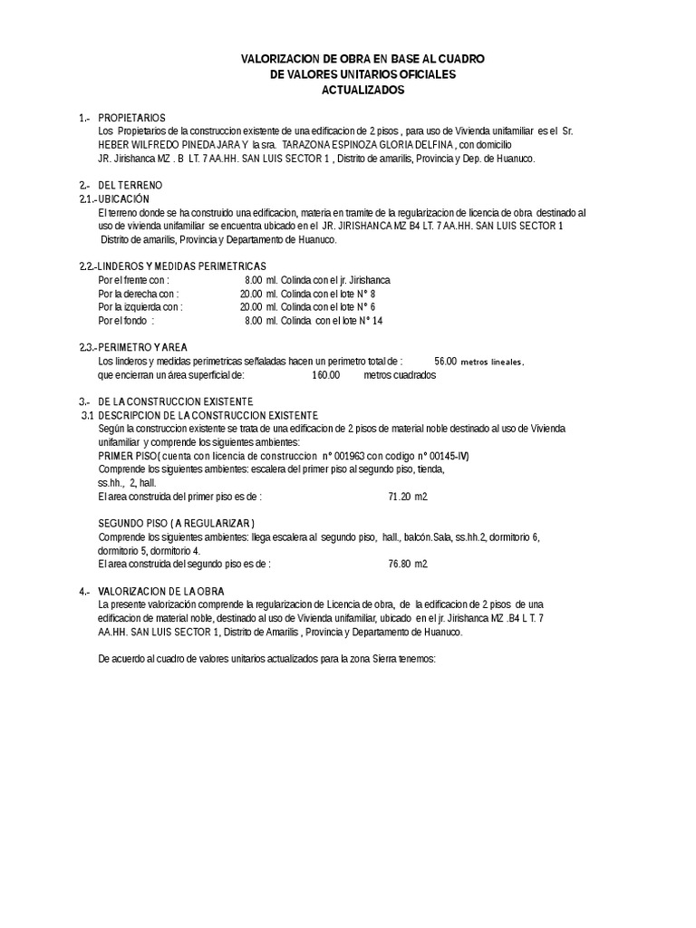 Valorizacion de Obra | PDF | Materiales artisticos | edificio