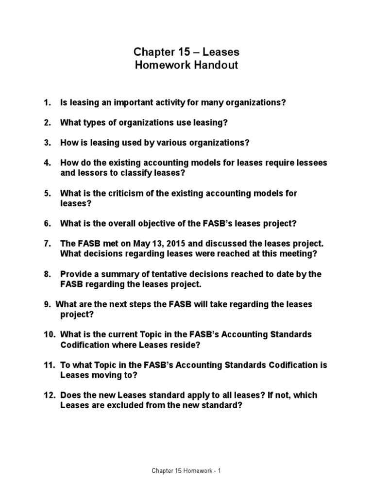 Leases Homework Questions | PDF | Financial Accounting Standards Board ...