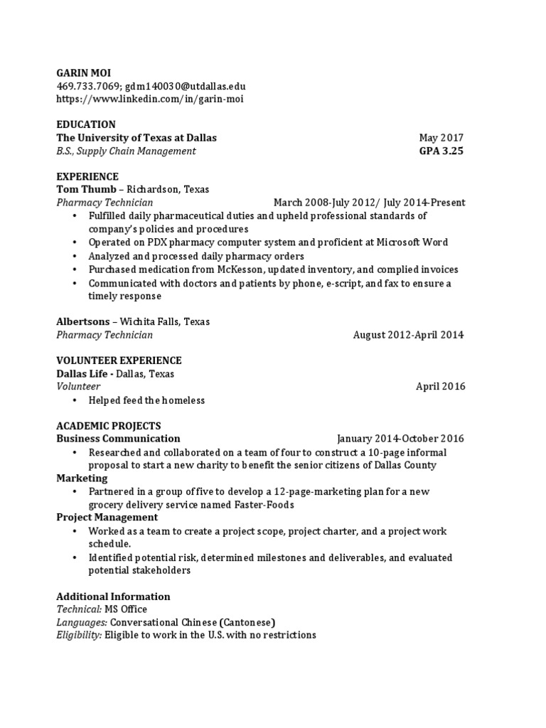 Utd Resume Final 2016 | PDF | Pharmacy | Health Care