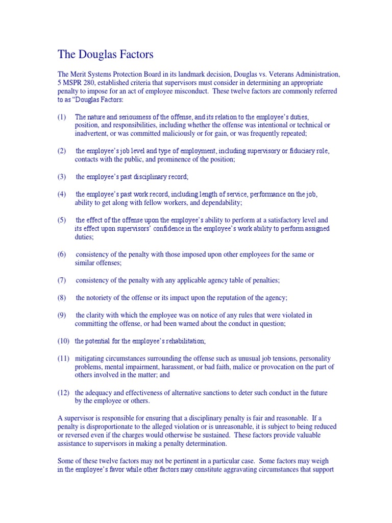 Douglas Factors | Mitigating Factor | Employment