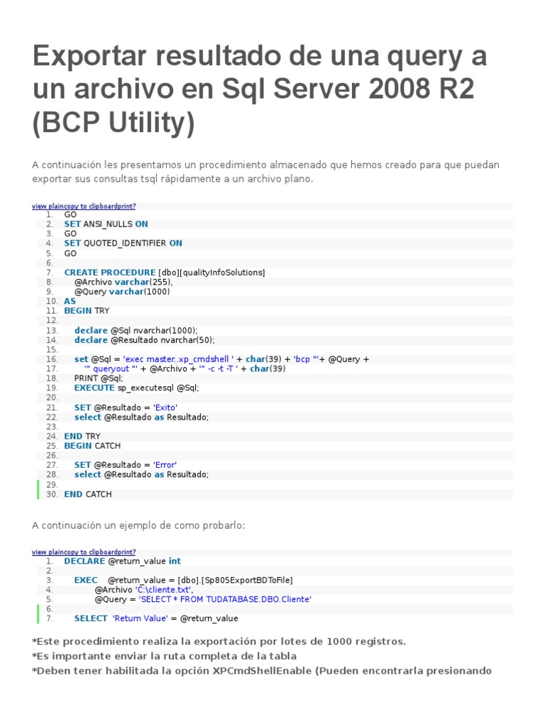 Exportar Resultado de Una Query A Un Archivo en SQL Server 2008 R2 ...