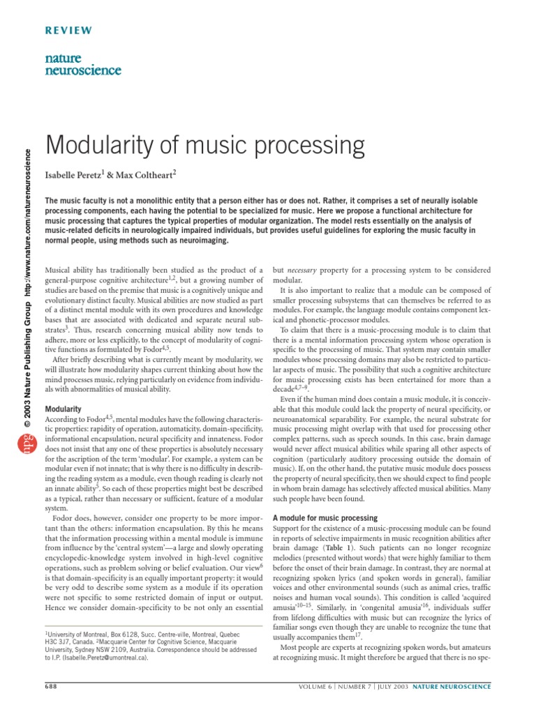 Modularity of Music Processing - 2003 | PDF | Modularity | Pitch (Music)