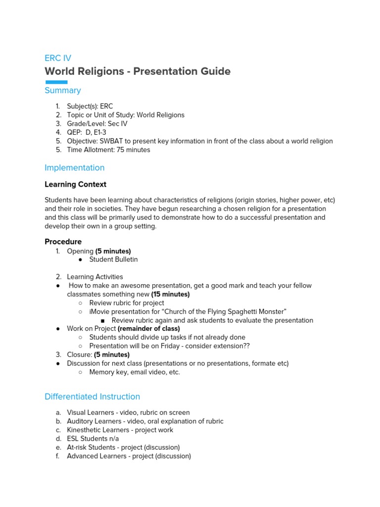 World Religions Presentation Guide | PDF