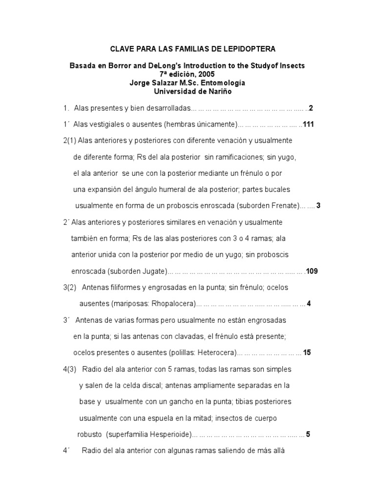 Clave Orden Lepidoptera | PDF | Insectos | Lepidópteros