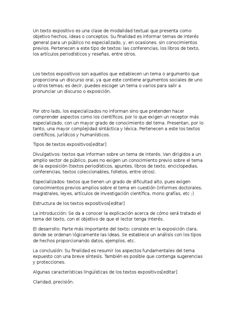 Un Texto Expositivo Es Una Clase de Modalidad Textual Que Presenta Como ...