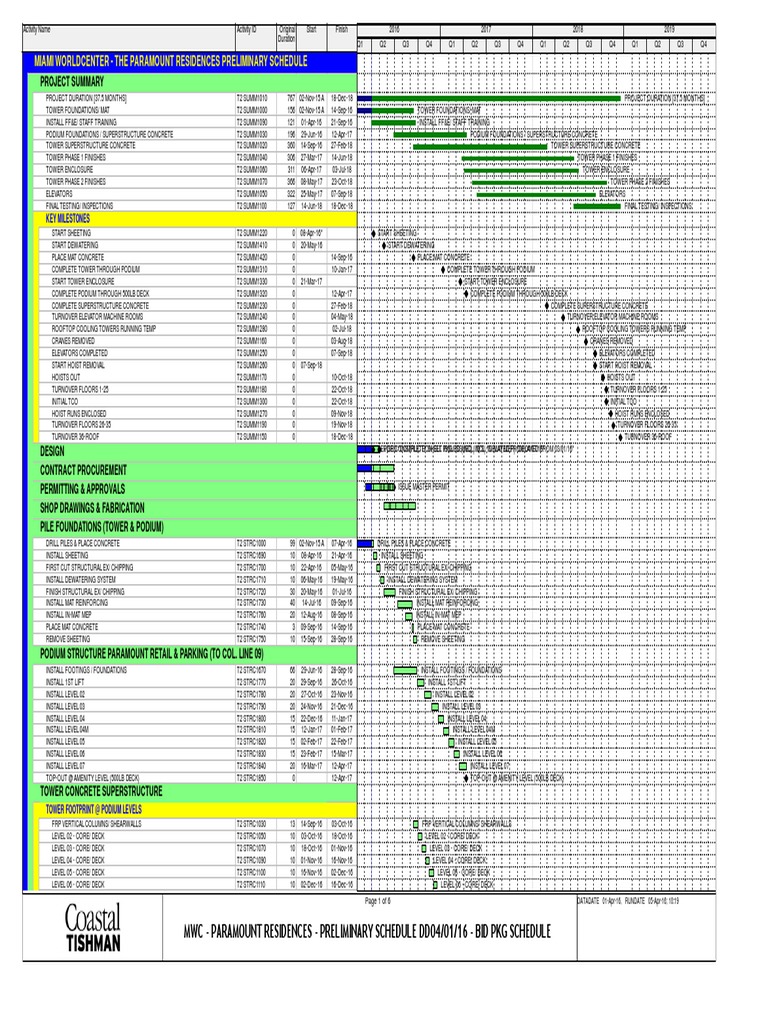 Paramount Preliminary Schedule 04.01.16 | PDF | Elevator | Deep Foundation