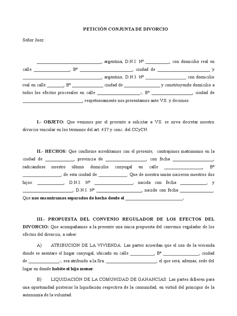 Modelo - Solicitud Conjunta de Divorcio | PDF | Divorcio ...