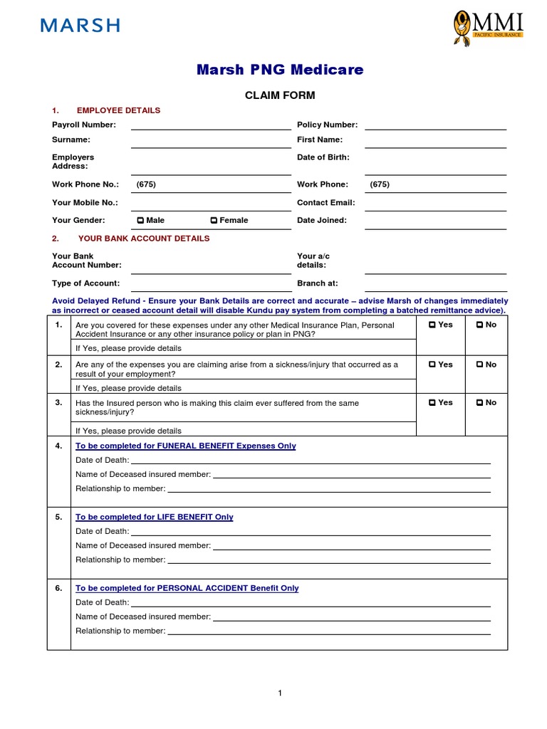 Pacific MMI Claim Form PDF | PDF