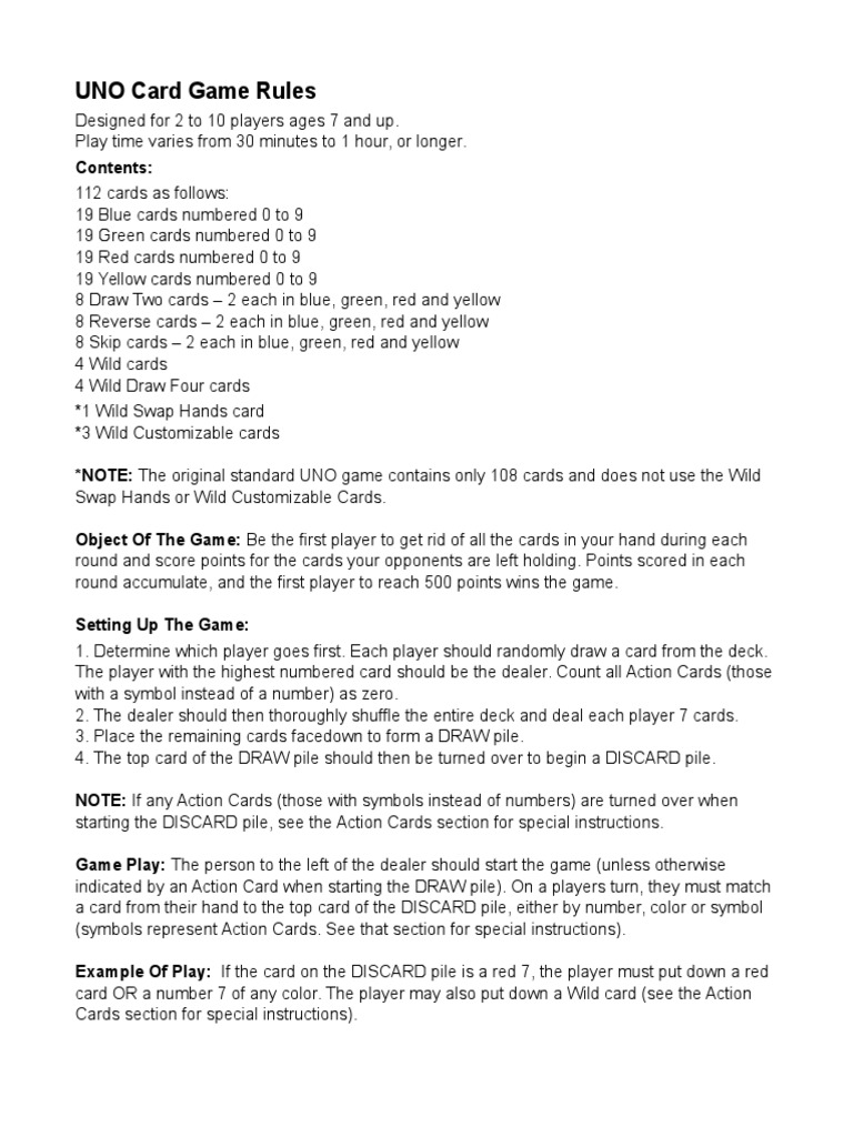 UNO Card Game Rules New | PDF | Games Of Mental Skill | Ephemera
