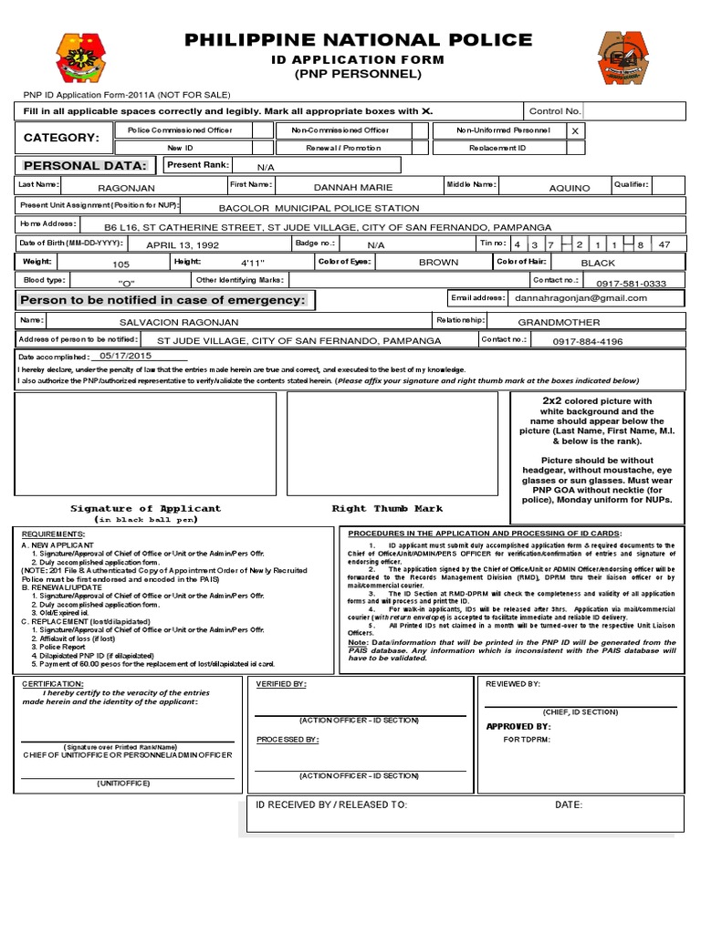 New PNP Id Form | PDF | Identity Document | Government Information