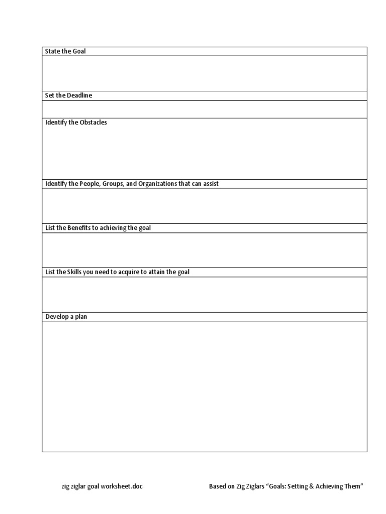 Zig Ziglar Goal Worksheet PDF | PDF | Goal | Behavior Modification