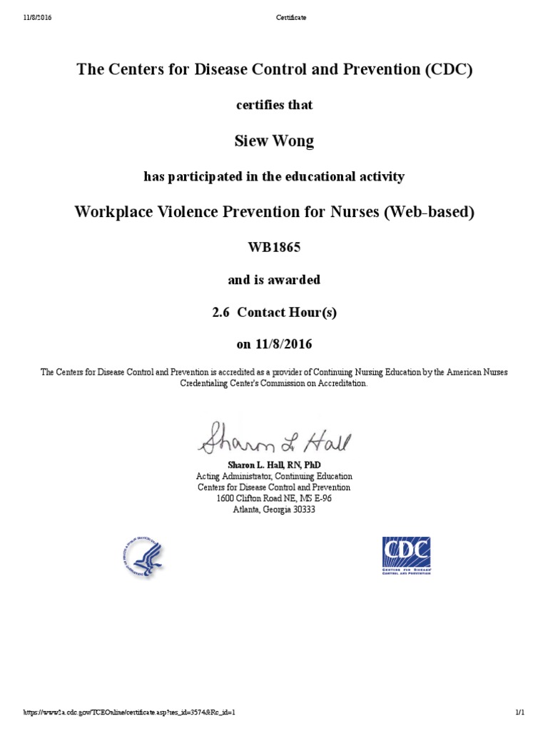 Certificate | PDF | Centers For Disease Control And Prevention | Health ...