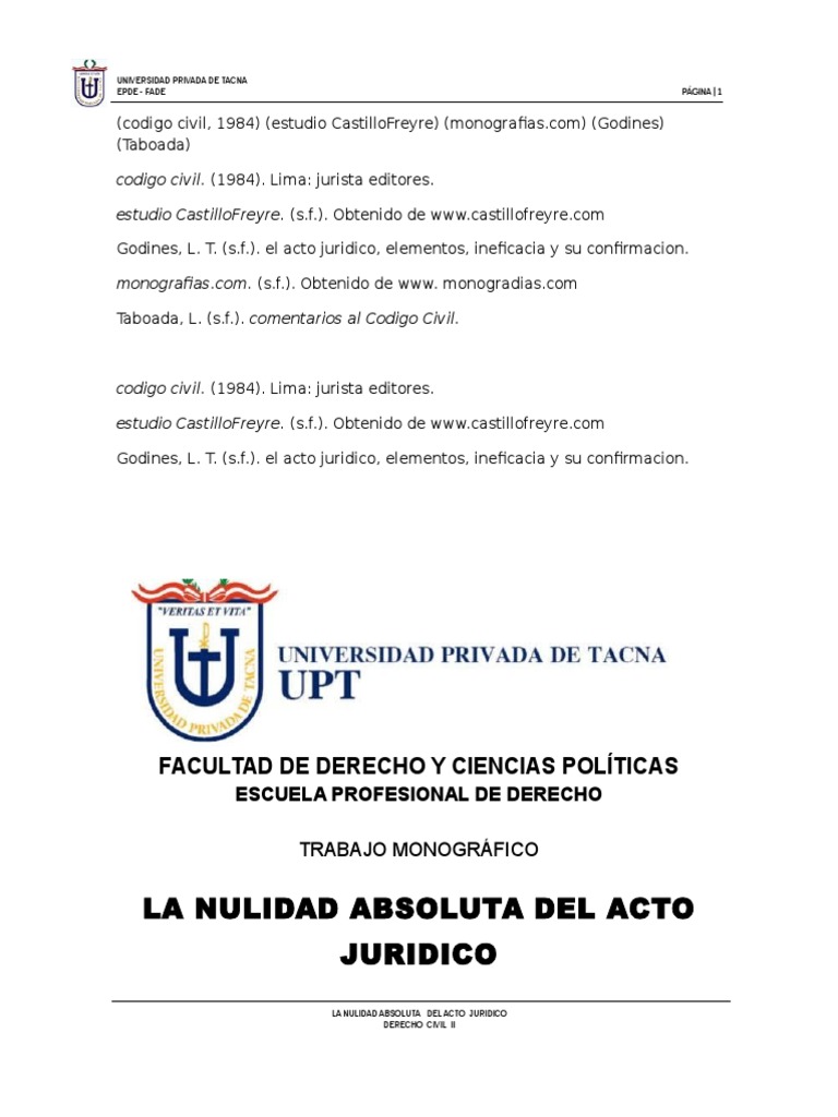 Nulidad Absoluta Del Acto Juridico | PDF | Nulo (ley) | Derecho privado