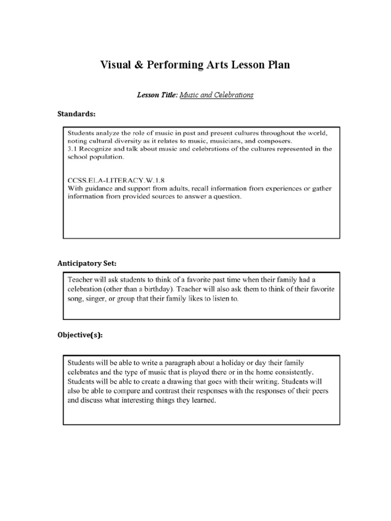 Visual & Performing Arts Lesson Plan: Standards | PDF | Career & Growth ...