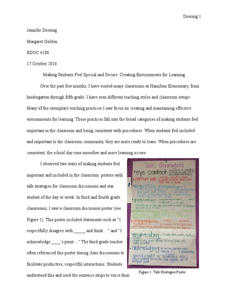 Classroom Observation Essay 1 Pdf Classroom Teaching