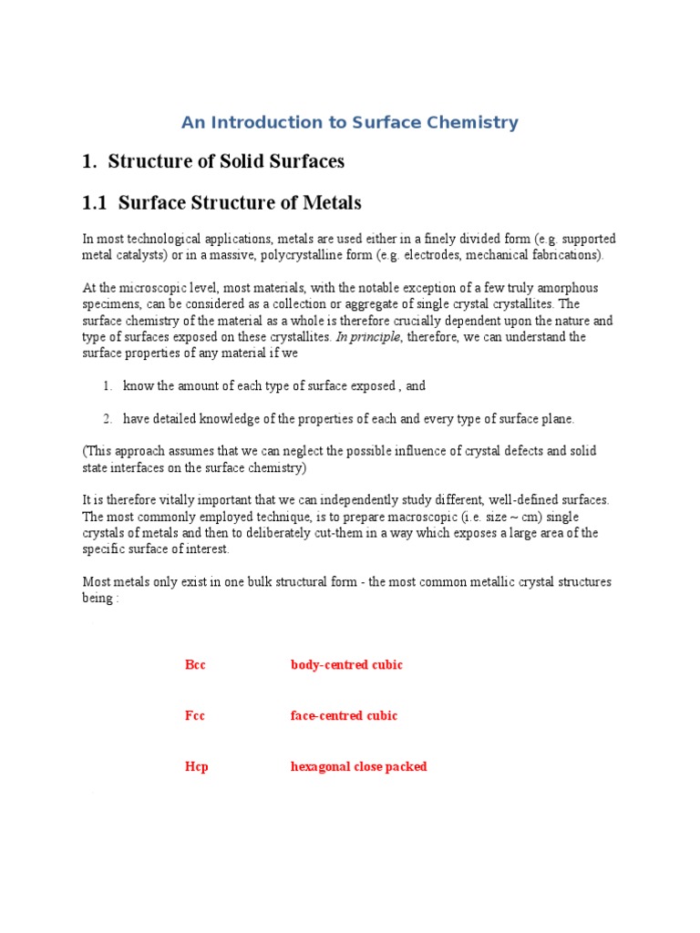 Structure of Solid Surfaces | PDF | Crystal Structure | Surface Science