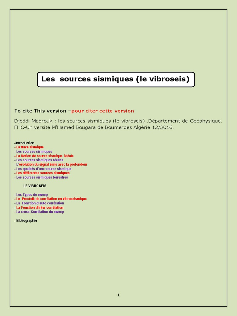 Les Sources Sismiques (Le Vibroseis) | PDF | Sismologie | Fréquence