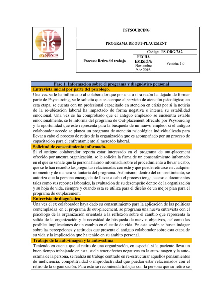 Programa Outplacement Psysourcing | PDF | Recursos humanos | Sicología