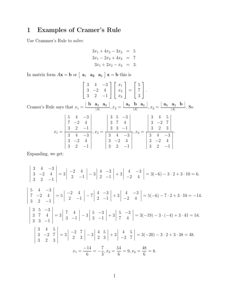 Cramer's Rule PDF | PDF | System Of Linear Equations | Matrix Theory