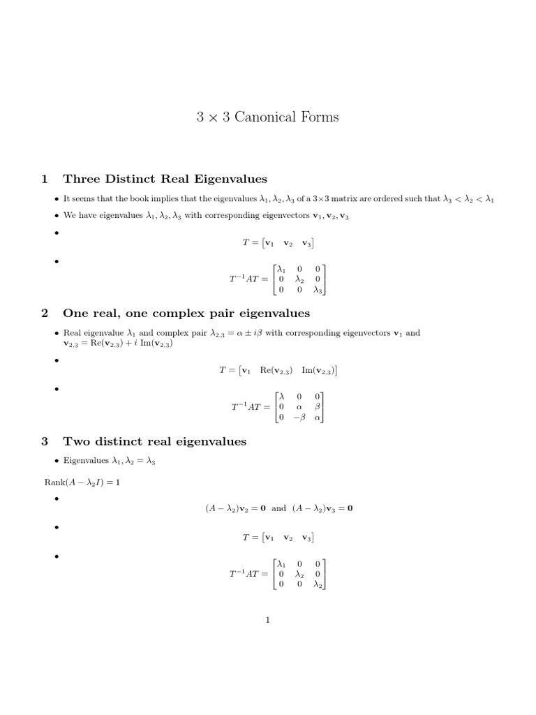3x3 Matrix Canonical Forms | PDF | Teaching Methods & Materials