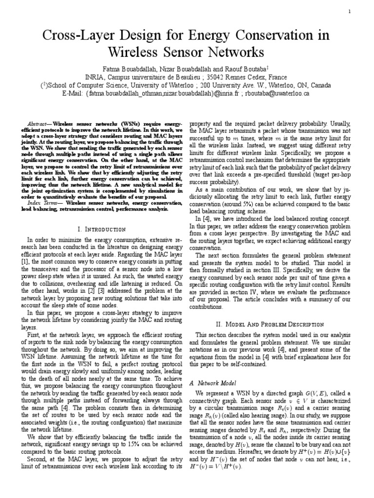 Cross Layer Design For Energy Conservation In Wireless Sensor Networks Pdf Routing 