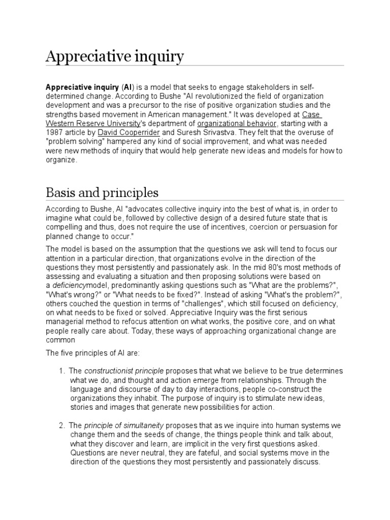 Appreciative Inquiry: Basis and Principles | PDF | Academic Discipline ...