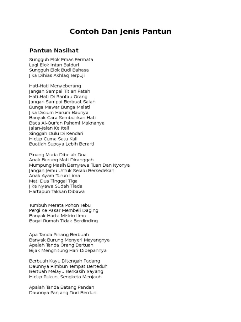 Contoh Dan Jenis Pantun | PDF