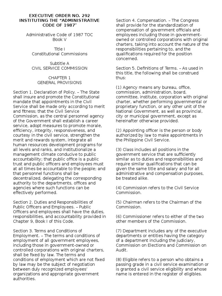 Executive Order No. 292 Instituting The "Administrative CODE OF 1987 ...