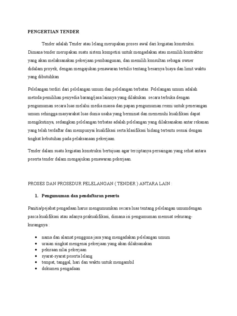 Proses Tender | PDF | Pengelolaan Keuangan & Uang