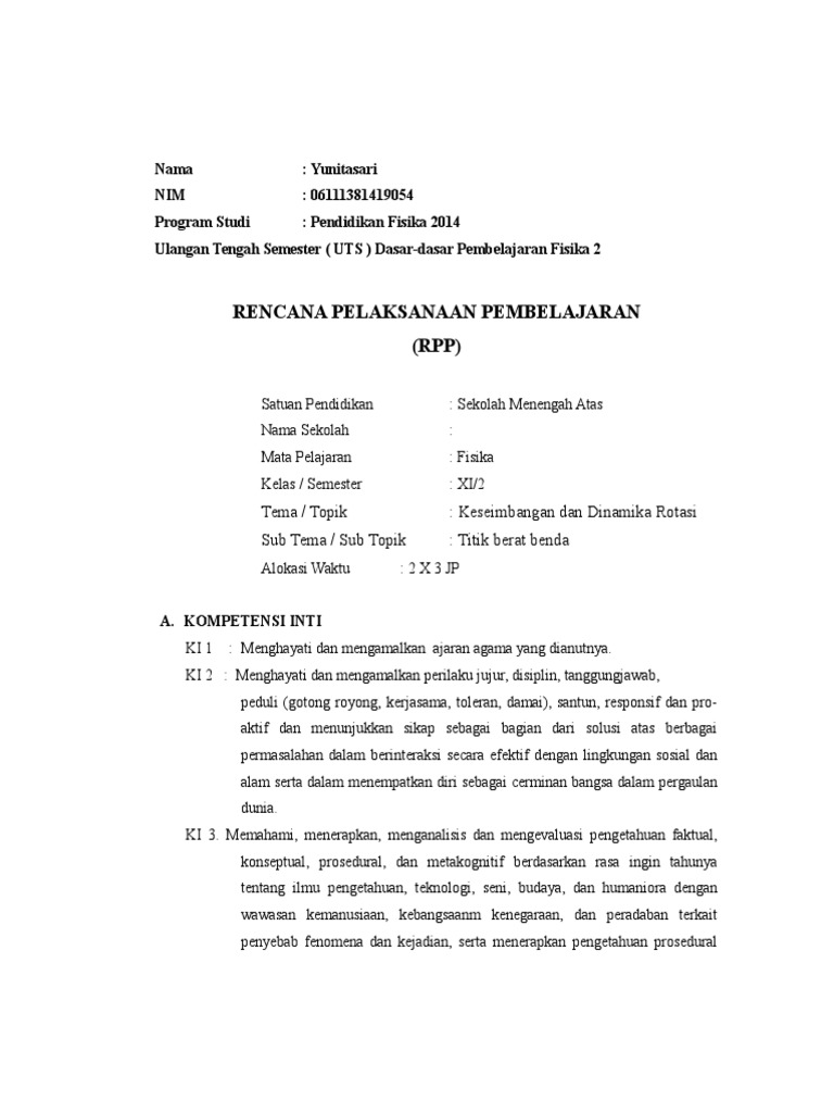 RPP Project Based Learning (PJBL) | PDF