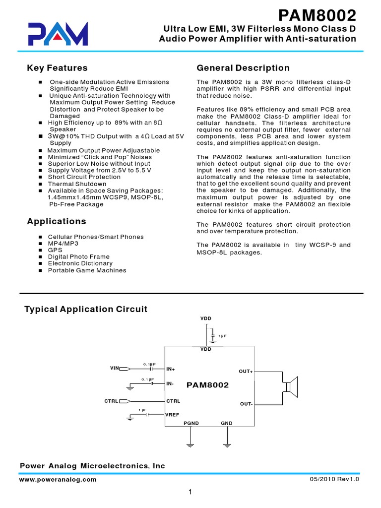 Pam 8002 | PDF | Amplifier | Power Supply