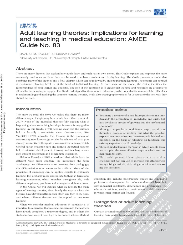 Taylor Adult Learning Theories | Download Free PDF | Constructivism ...