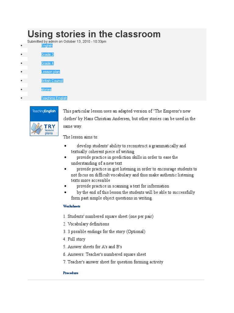 Using Stories In The Classroom PDF Vocabulary Lesson Plan