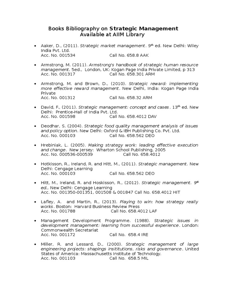 Books Bibliography On Strategic Management | PDF | Strategic Management ...